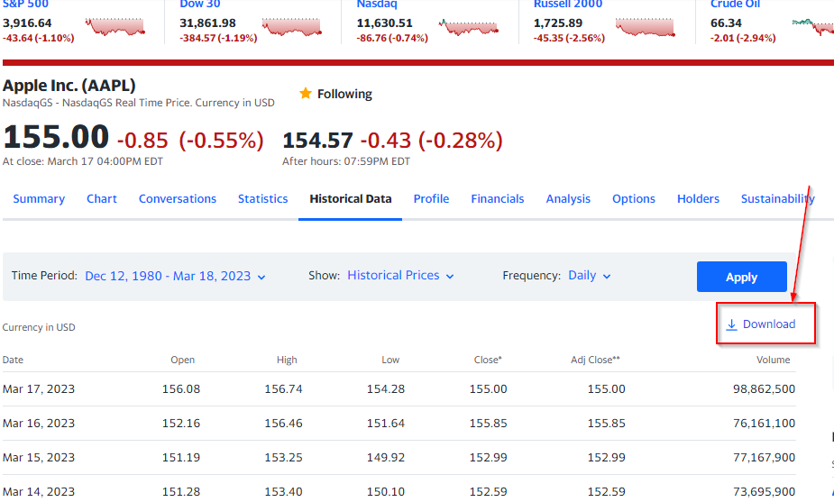 Downloading Stock Historical Data from Yahoo Finance - ExplorePortfolio Blog